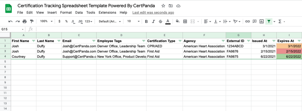 Certification Tracking Spreadsheet Certification Tracking Spreadsheet