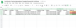 Certification Tracking Spreadsheet